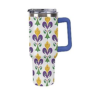 Mardies Grass De Lis 40 Oz Tumbler Insulated Stainless Steel Water Bottle Travel Mug Car Cup with Handle And Straw