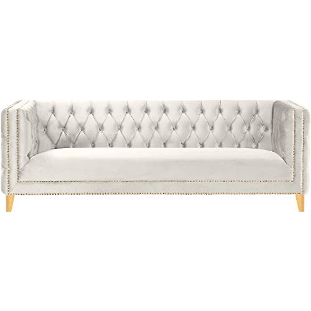 Meridian Furniture 652Cream-S Michelle Collection Modern | Contemporary Sofa with Deep Button Tufting, Nailhead Trim and Sturdy Gold Iron Legs, 90" W x 34" D x 30" H, Cream
