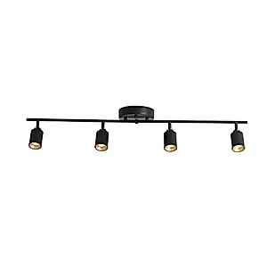 VidaLite LED Track Light, 7W Four Bulb Fixed Rail with Rotating Heads, 3000K Modern Interior Spotlight, Black