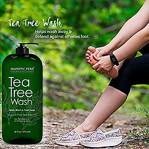 MAJESTIC PURE Tea Tree Body Wash - Formulated to Combat Dry, Flaky Skin - Soothes, Nourishes and Moisturizes Irritated, Chapped, Problem Skin Areas - (Packaging may Vary) -16 fl. oz.
