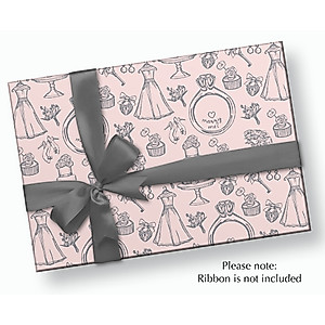 Stesha Party Pink Bridal Shower Gift Wrapping Paper - Folded Flat 30 x 20 Inch - 3 Sheets