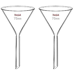 StonyLab 2-Pack Glass Heavy Wall Funnel Borosilicate Glass Funnel, Short Stem 75mm Diameter, 75mm Stem Length
