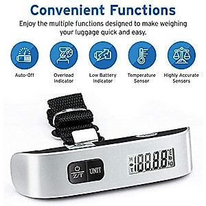 Etekcity Luggage Scale, Travel Essentials, Digital Suitcase Weight Scales for Travel Accessories, Hanging Baggage Scale with hook, 110 Pounds, Battery Included, Silver