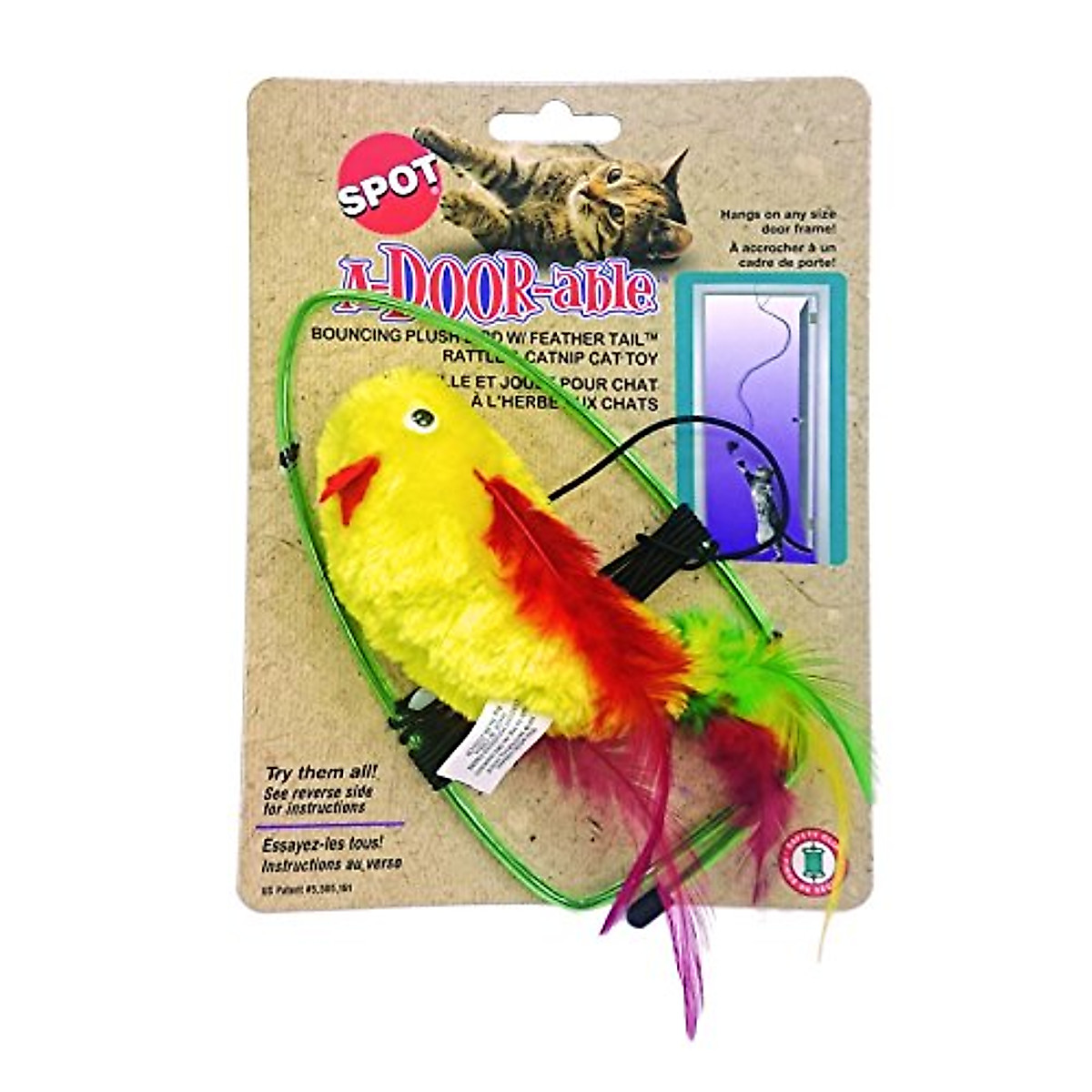 SPOT by Ethical Products A-Door-Able Plush Bird Cat Toy with Feathers – Interactive Cat Toy for Indoor Cat – with Catnip