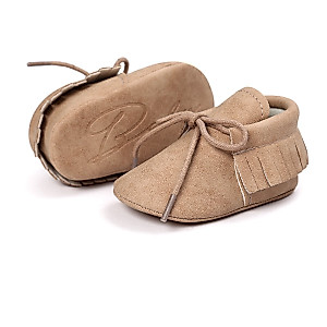 RVROVIC Baby Boys Girls Moccasins Soft Sole Tassels Prewalker Anti-Slip Shoes (S:0~6 Months, PU Khaki)