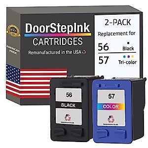 DoorStepInk Remanufactured in The USA Ink Cartridge Replacements for HP 56 & 57 C9321BN C6656AN C6657AN Black and Tri-Color Combo Pack for Use with Deskjet, Photosmart, PSC Printers