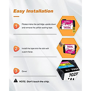 702 702XL Ink Cartridges Remanufactured Ink Cartridges for Epson 702XL 702 T702 T702XL Ink Cartridges High Yield to use with Epson Workforce Pro WF-3720 WF-3730 WF-3733 (4 Pack, BCMY)