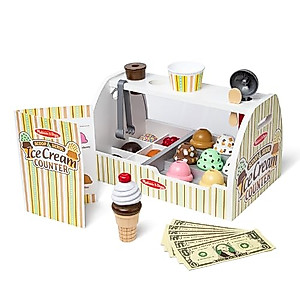 Melissa & Doug Wooden Scoop and Serve Ice Cream Counter (28 pcs) - Play Food and Accessories - Pretend Food Toys, Ice Cream Shop Toys For Kids Ages 3+