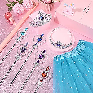 30 Pcs Princess Dress up Accessories Including Sequins Tutu Skirt Layered Stars Ballet Dance Dress Princess Tiara Crown Wand Birthday Party Favors for Girls