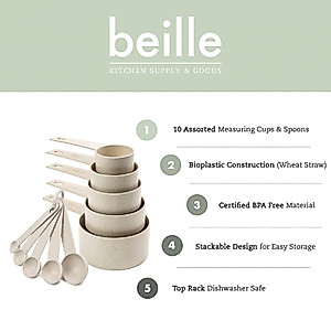 Beille Cream Wheat Straw Measuring Cups Spoons Set Cooking Baking Tools 10pc