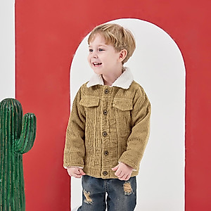 Volunboy Baby Boy Corduroy Jacket Toddler Fleece Winter Coat Kid Sherpa Lined Button Down Warm Outwear (Khaki, 15-18 Months)
