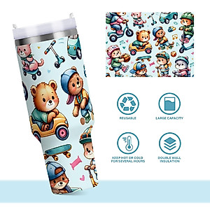 40 oz Cartoon Character Insulated Tumbler with Handle, Stainless Steel Vacuum Water Bottles with Lid and Straw for Water, Iced Tea or Coffee