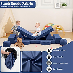 GarveeHome 12PCS Modular Kids Play Couch, Toddler Couch Child Sectional Sofa for Creative Play, Sleeping, Reading, Convertible Sofa Foam Couch Building Fort for Playroom Bedroom, Navy Blue
