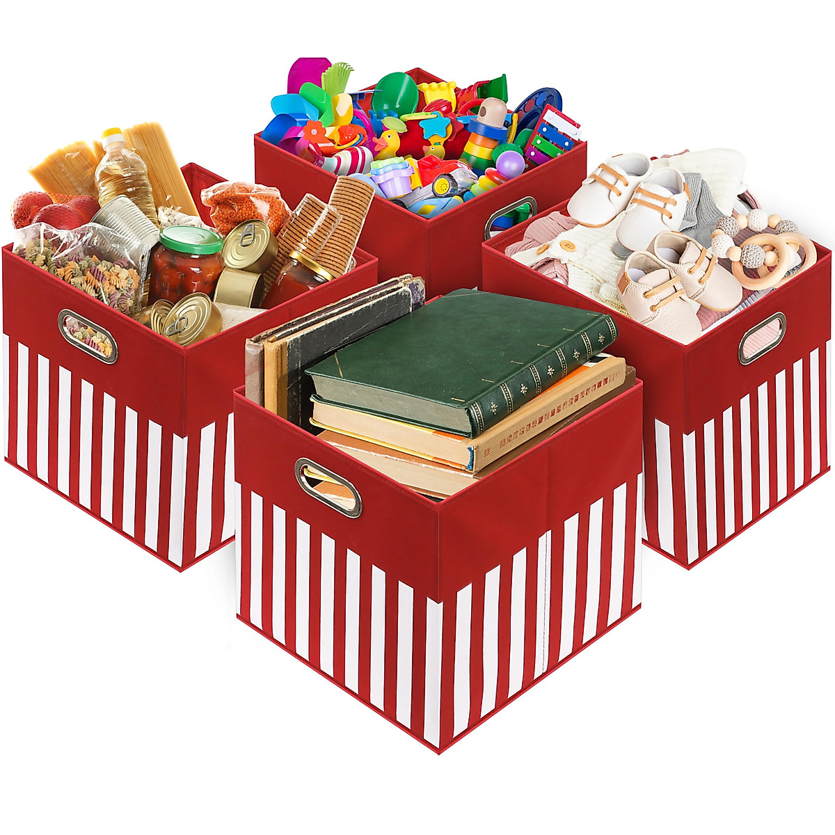 Simple Houseware 3 Pack 13" Printing Fabric Cubic Storage Bin with Handles, Red