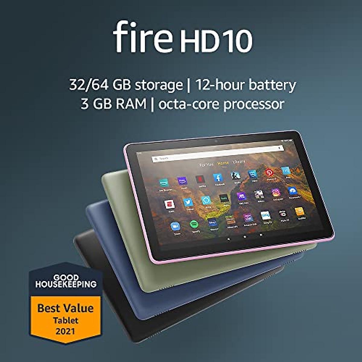 Amazon Fire HD 10 tablet, 10.1", 1080p Full HD, 32 GB, latest model (2021 release), Olive
