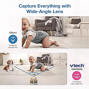 VTech VM928HD 5” 720p HD Display, Super 110 Wide Angle View Baby Monitor, Remote Pan-Tilt-Zoom,Night Vision, Up to 1000ft Range, Temperature Sensor, 9 Soothing Sounds & Lullabies,2-way Talk, No WiFi
