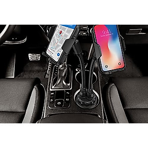 Gabba Goods Dual Phone Holder for Car Cup Holder – Long Flexible Neck, 360° Rotatable Car Phone Mount - Adjustable Cell Phone Cup Holder, Universal Size Fits 2 iPhone, Samsung, GPS and More