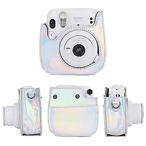 Phetium Instant Camera Case Compatible with Instax Mini 11,PU Leather Bag with Pocket and Adjustable Shoulder Strap (Magic Silver)