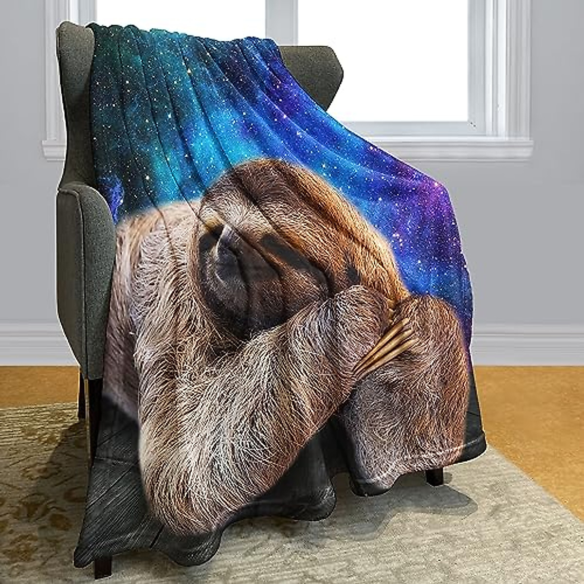 HommomH 60"x80" Blanket Soft Fluffy Flannel Fleece Throw Blue Nebula Sloth