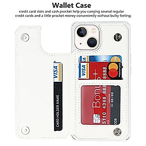 iCoverCase Compatible with iPhone 14 Plus Wallet Phone Case with Card Holder for Women, RFID Blocking Embossed PU Leather Wrist Strap Case 6.7 Inch (Macaron White)