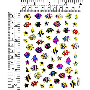 Stickers Glitter Pack 10 Sheets Tropical Fish Seashell Animal Cartoon Stickers Label for Kids and Teachers Label Art Decal Craft Scrapbook Book Album Diary Card Birthday School Supplies (11)