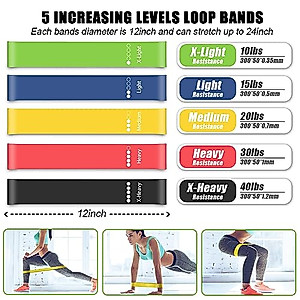 23 Pack Resistance Bands Set Workout Bands, 5 Stackable Exercise Bands 5 Loop Resistance Bands 2 Core Sliders, Door Anchor Handles Ankle Straps Carry Bag Instant Cooling Towel Wrist Wraps