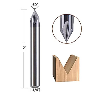 SpeTool Carbide Chamfer End Mill V Groove Router Bit 60 Degree, 4 Flutes 1/4 inch Shank for CNC Carving and Chamfering