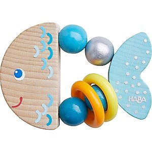 HABA Rattlefish Wooden Clutching Toy with Plastic Rings (Made in Germany)…