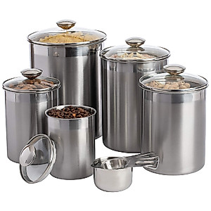 Airtight Canisters Sets for the Kitchen Counter - Stainless Steel Food Storage Containers with Glass Lids for Tea Coffee Sugar Flour Baking Dry Storage, Metal Pantry Canister - Extra Large 10PCS