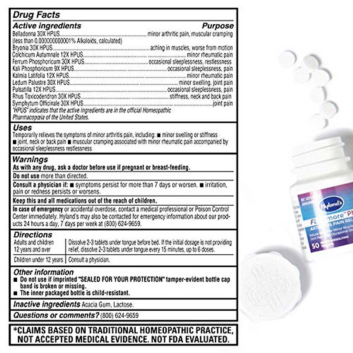 Hyland's Arthritis Pain Relief, FLEXmore PM for Back, Neck, Joint, and Muscle Pain Relief, 50 Quick-Dissolving Tablets