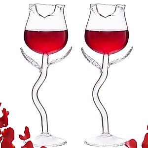 USEEKRIL [Gift Set Rose Cocktail Glass Wine Goblet Glasses Flower Drinkware Set of 2, Crystal Red Wine Glass Classy Champagne Flutes, Ideal Gifts for Birthday, Housewarming, Wedding Celebrations