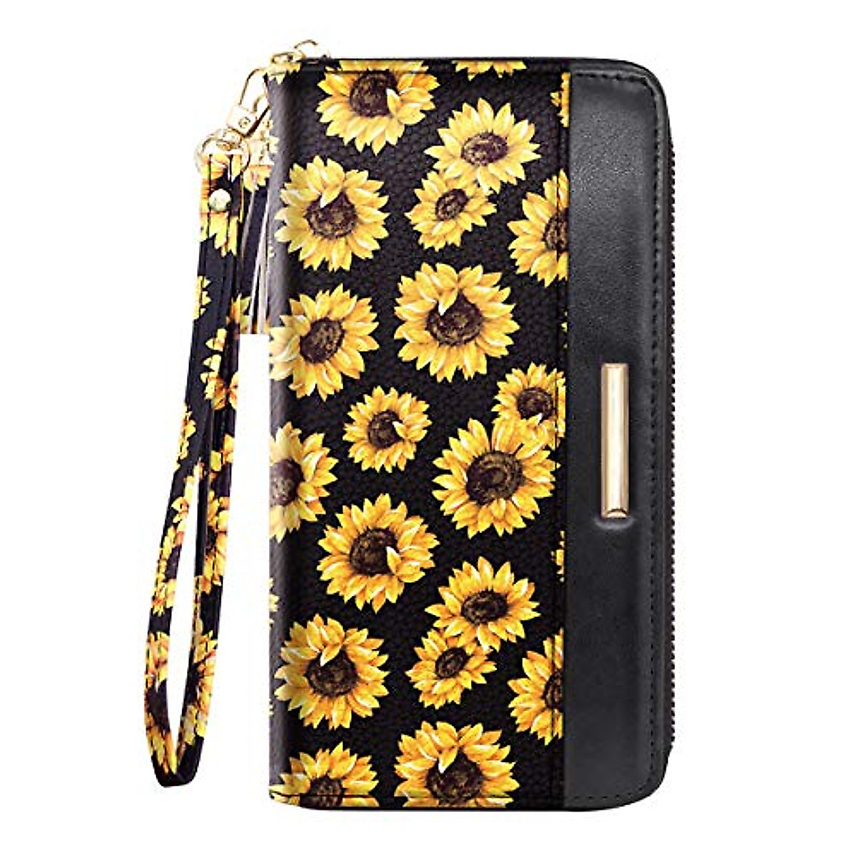 Women Wallets Multi Card Case Wallet Clutch Wallet Card Holder Organizer Ladies Purse Floral Tassel Wrist strap Purse,Sunflower