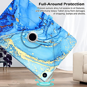 ZoneFoker Case for All New Kindle Fire HD 10 Tablet & Fire HD 10 Plus (11th/13th Generation, 2021/2023 Released), 360 Degree Rotating Stand Cover with Auto Sleep/Wake & Pencil Holder, Marble Blue