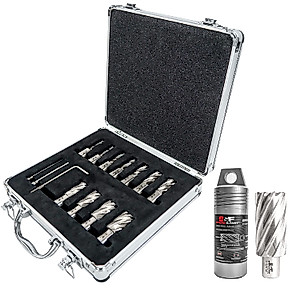 Annular Cutter Set 13 Pcs by S&F STEAD & FAST, Cutting Depth 1", Cutting Diameter 7/16" to 1-1/16" Inch, Mag Drill Bits Kit, Single Pc - 1-1/4" Cutting Diameter, 2" Cutting Depth