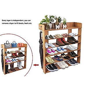 Elevens 18 Pairs Shoe Rack with Top Shelf and Hanging Bar (Wood)