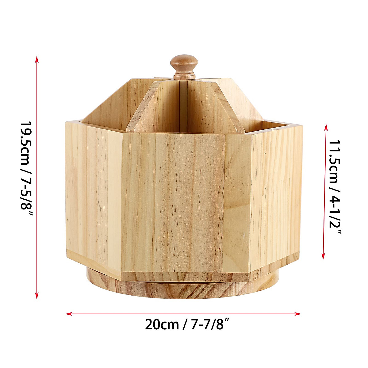 JUXYES Rotating Utensil Holder for Kitchen Countertop, Wood Utensil Organizer with Removable Divider, Rotatable Flatware Caddy Cutlery Holder Silverware Organizer for Kitchen Dining Tables