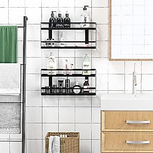 MEIQIHOME 4 Tier Spice Rack Organizer, Spice Shelf Storage Holder for Kitchen Cabinet Pantry Door Wall Mount, Countertop, Black