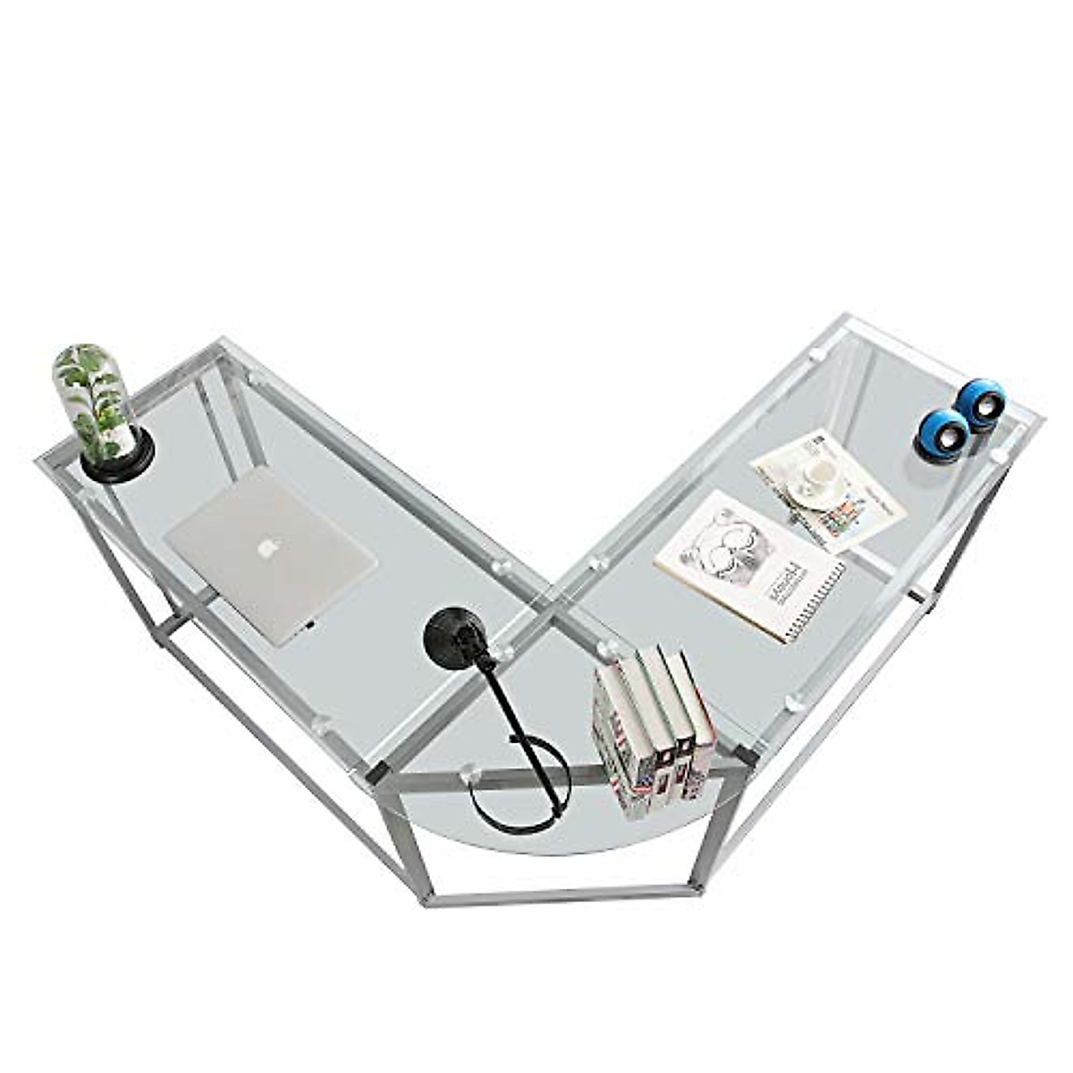 soges 59 inches L-Shaped Desk with Tempered Glass Computer Desk L Glass Table Corner Desk Computer Table,Clear UT-096