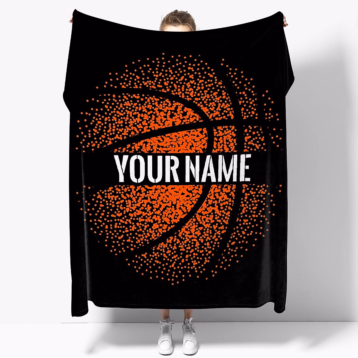 Personalized Basketball Blanket with Name, Custom Basketball Blanket with Text, Basketball Blanket Gift for Teen Girl, Super Soft, Medium Size 60" x 50"