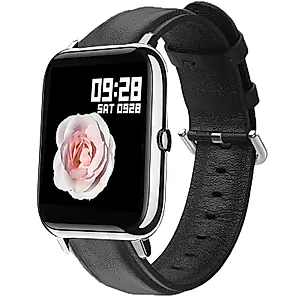 Compatible for Popglory Smartwatch Band, Youkei Genuine Leather Replacement Strap Watchband Compatible for Popglory P22 / Donerton Smartwatch / FirYawee Smartwatch / Virmee VT3 / itouch air 3 40mm (Black)