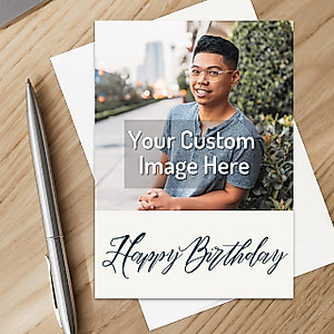 Simply Uncaged Christian Gifts Personalized Happy Birthday Card Custom Your Photo Image Upload Your Text Greeting Card (Single Card)