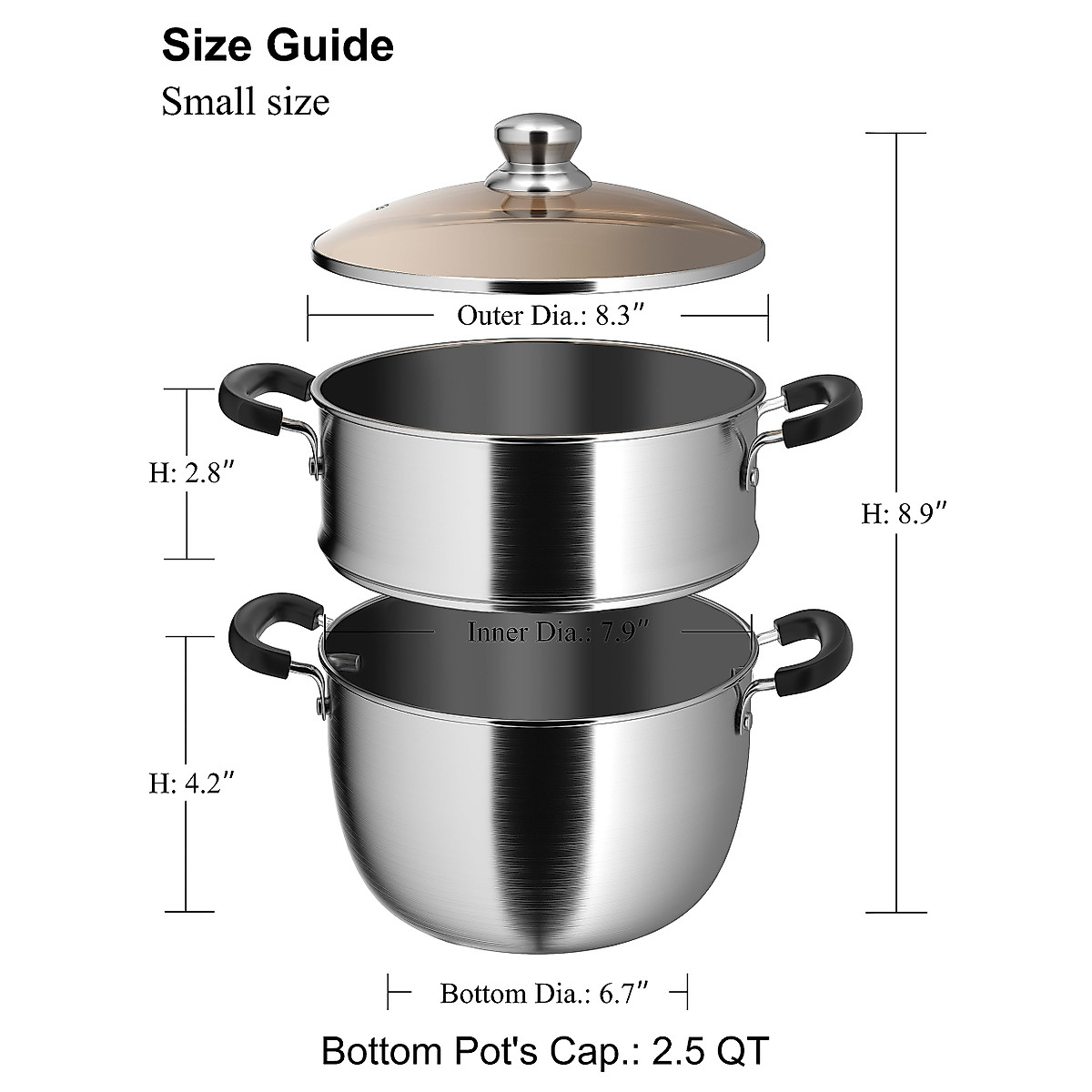 VENTION Steamer Pot for Cooking, Vegetable Steamer, 5-Ply Stainless Steel Steamer, 7.9 Inch
