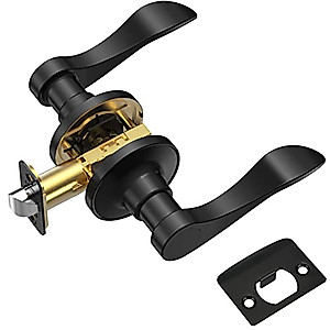TICONN Black Door Handle, Traditional Wave Style Matte Black Reversible Door Lever for Interior Doors and Closet (Passage, 1-Pack)