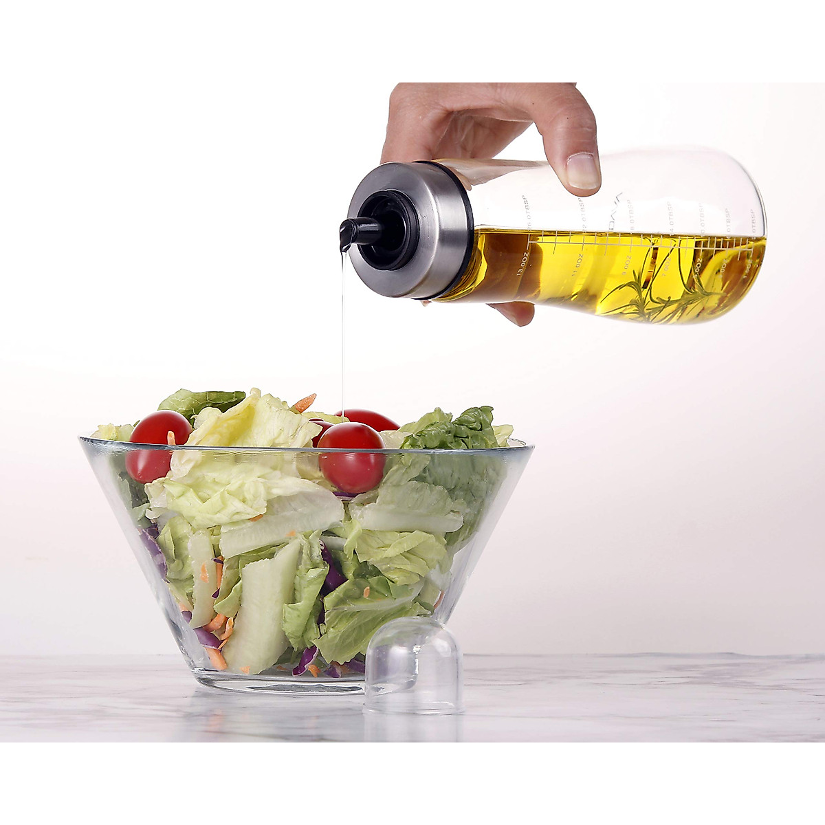 AVACRAFT Glass Oil Dispenser, Modern Olive Oil Dispenser Bottle, Measurement Marks, Easy Refill and Cleaning, Oil and Vinegar Dispenser, 14.2 Oz (OC1)