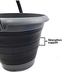 SAMMART 2 pcs Set : 25L (6.6 Gallon) Collapsible Plasic Laundry Basket & 5L (1.32 Gallon) Collapsible Bucket (Laundry Basket+Bucket, Black+Black)