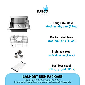 KABCO Single Bowl Undermount Stainless Steel Kitchen Sink, Rust Resistant Sound and Heatproof Laser Cut, Sink for Indoor or Outdoor Kitchens (Laundry Sinks)