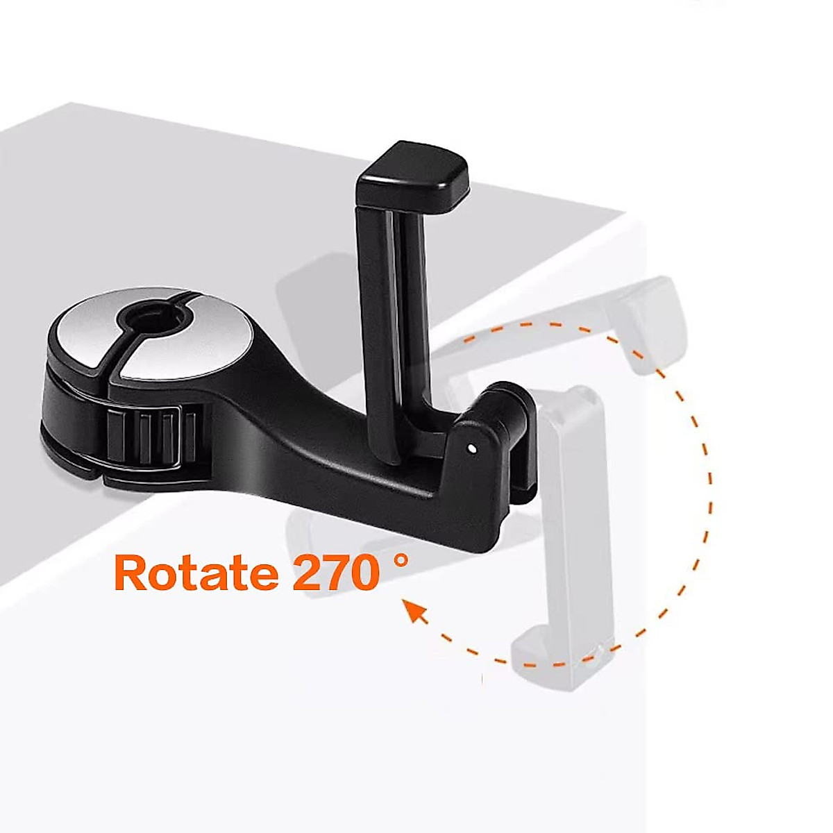 chevrom 2 Pack Car 360° Rotation Car Hook,Multifunctional Car Back Seat headrest Phone Holder,adjustable Car Seat Storage Organizer Hanger Holder Hook for Bag Purse Cloth Grocery (Silver)