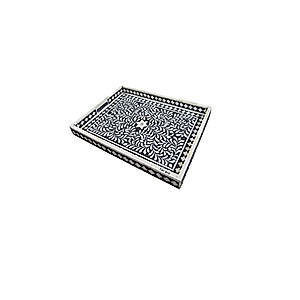 Exquisite Handcrafted Antique Bone Inlay Serving Tray - Decorative Wooden Platter in Elegant Black | Artisan Ottoman Tray for Home Decor and Breakfast in Bed - Fairdeal Handicrafts