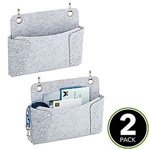 mDesign Soft Felt Over The Door Hanging Storage Organizer for Closets in Bedrooms, Hallway, Entryway, Mudroom - Hooks Included - Textured Print, 2 Pack - Light Gray/Chrome