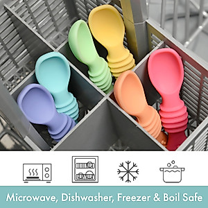 PrimaStella Silicone Chew Spoon Set for Babies and Toddlers | Safety Tested | BPA Free | Microwave, Dishwasher and Freezer Safe (Summer Rainbow Chew Spoon)